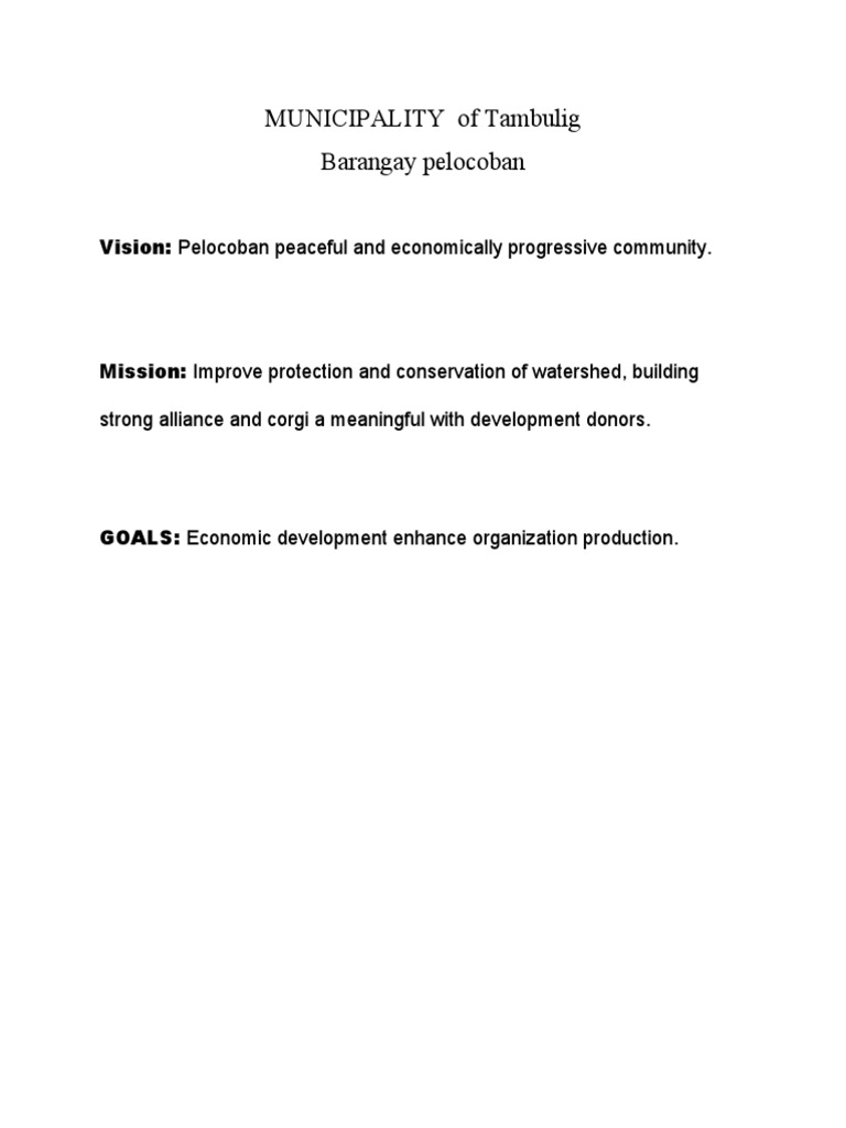 Pelocoban Vision, Mission, and Goals | PDF