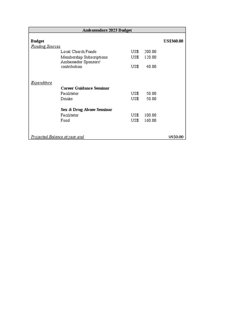 Ambassadors Budget 2023 | PDF