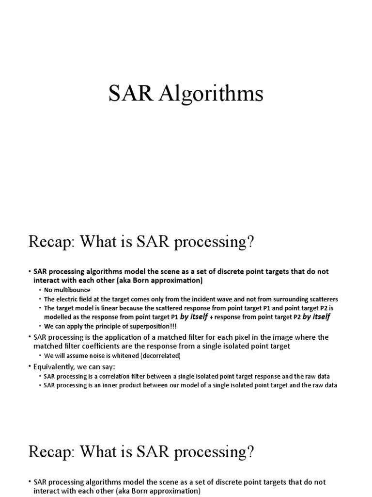 826 SAR Processing Algorithms Overview-F15 | PDF | Fourier Transform | Filter (Signal Processing)