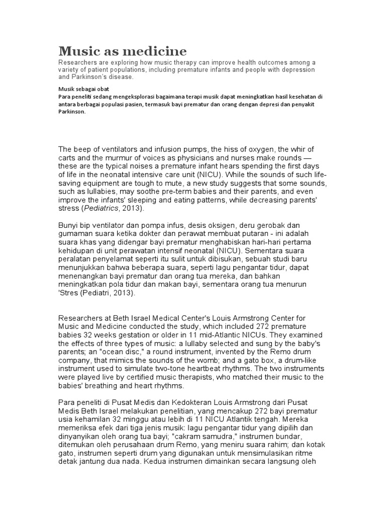 Music As Medicine | PDF | Preterm Birth | Neonatal Intensive Care Unit