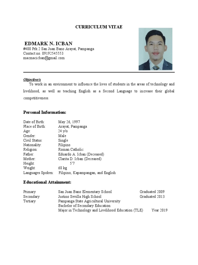 Edmark Icban's Professional CV | PDF | Foreign Language Studies | Wellness