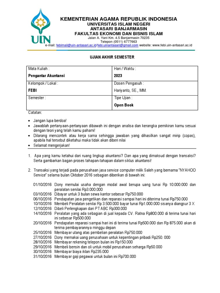 UAS Pengantar Akuntansi | PDF
