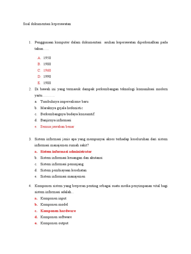Soal Dokumentasi Keperawatan 1 | PDF