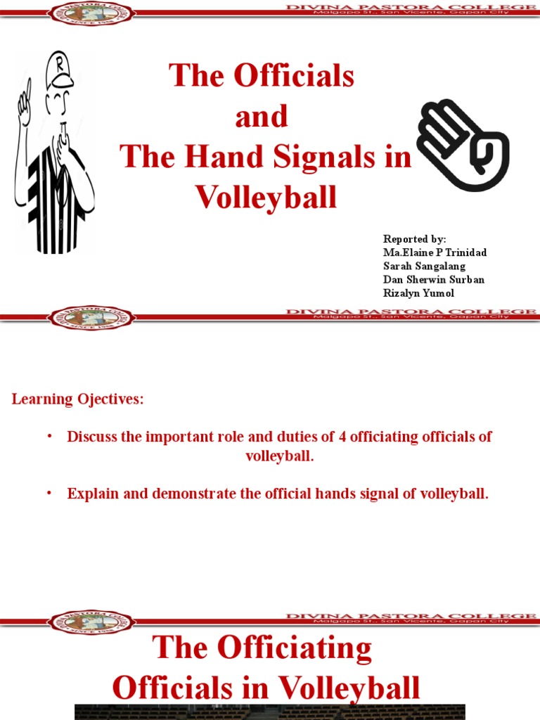 Official and Hand Signals in Volleyball | PDF | Volleyball | Referee