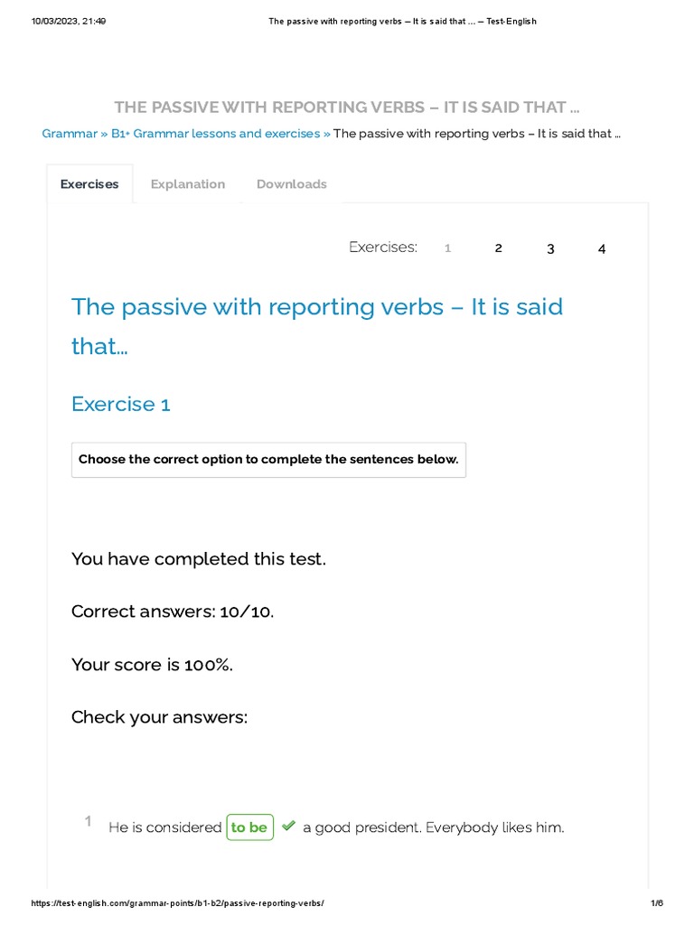 The Passive With Reporting Verbs - It Is Said That ... - Test-English ...