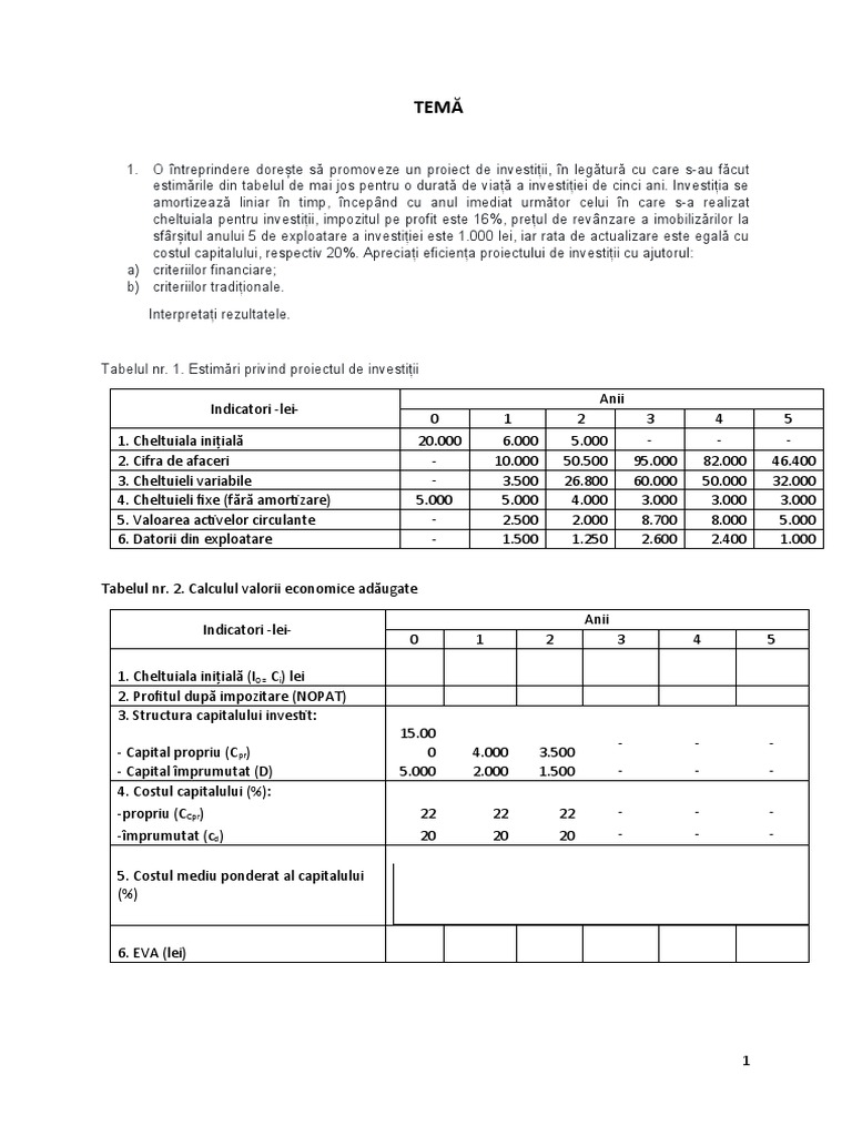 Rezolvare - Temă - Cap. 3 Investiți | PDF