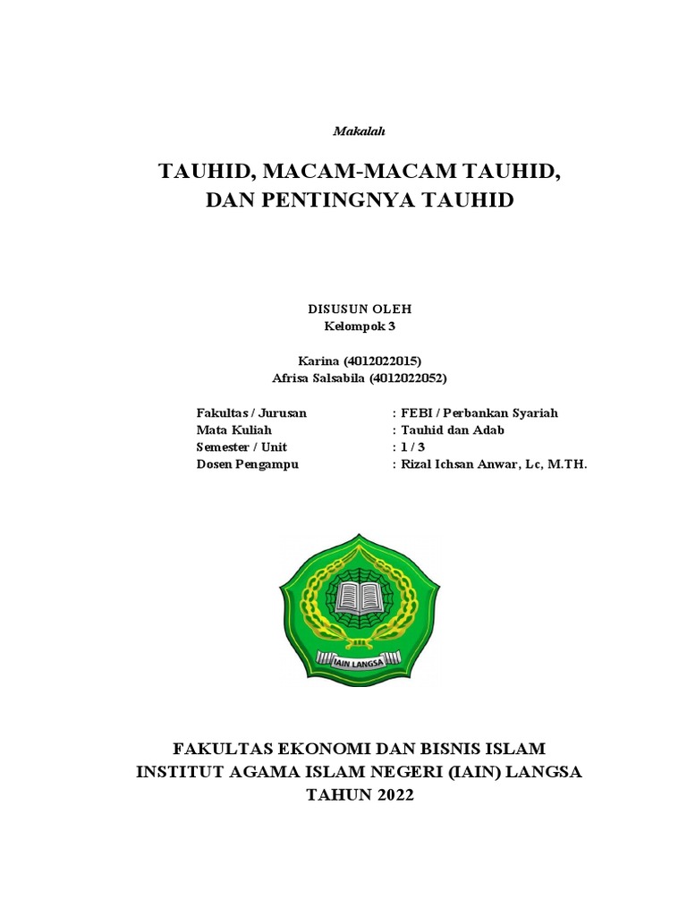 Makalah Jenis-Jenis Tauhid | PDF