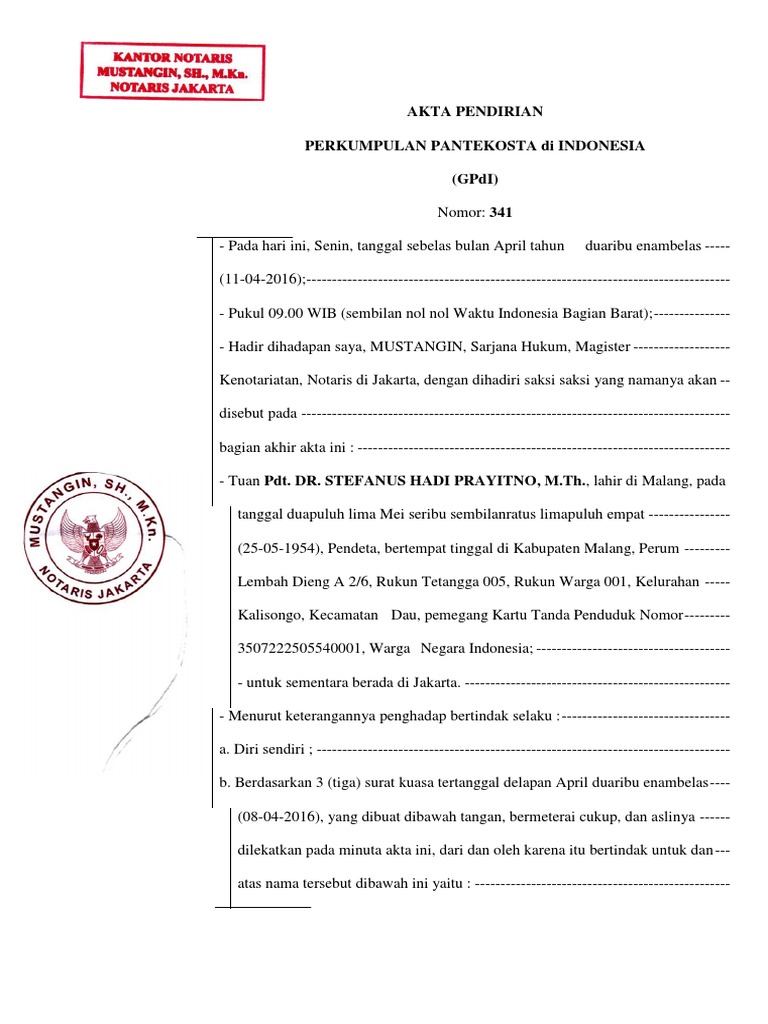 AKTA PENDIRIAN PERKUMPULAN GPdI-2 - 230216 - 124742 PDF | PDF