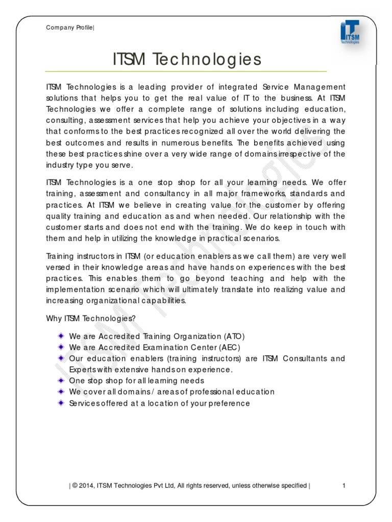 ITSM Technologies Company Profile | PDF | It Service Management | Business