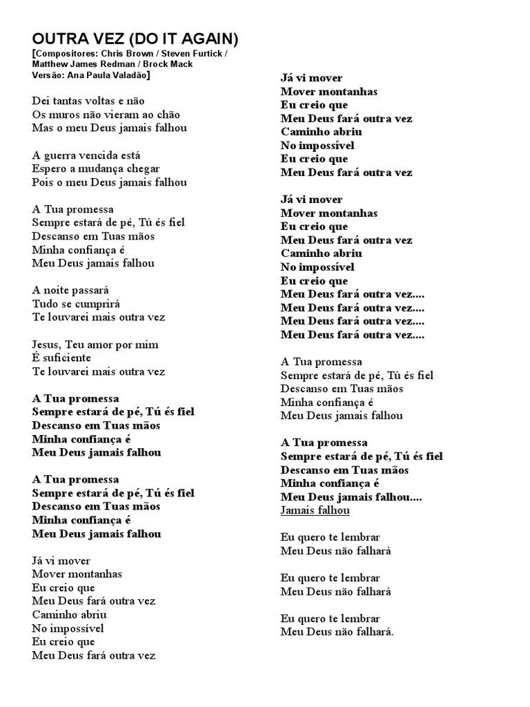 08 Outra Vez Do It Again Elevation Worship Letra Pdf