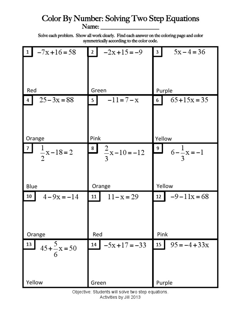 Color by Number: Two Step Equations | PDF | Color | Light