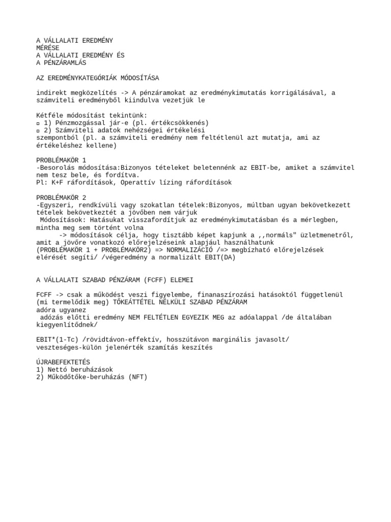 Vállalati Pénzügyek 2 Jegyzet | PDF