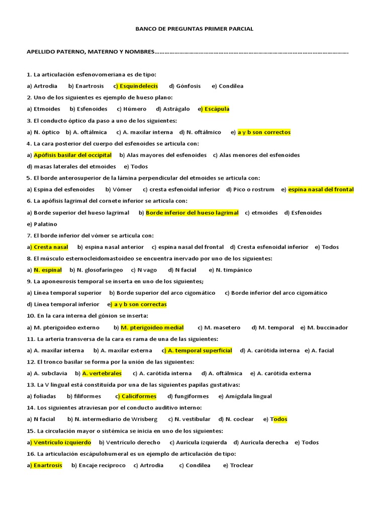 Banco de Preguntas Anatomia I Primer Parcial | PDF | Sistema digestivo humano | Anatomía humana