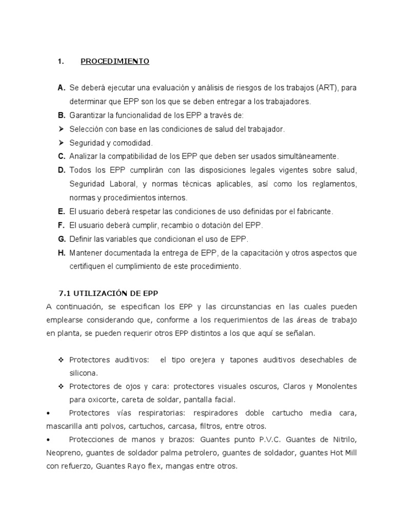 Procedimiento Epp Actualizado | PDF | Materiales