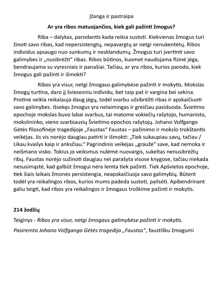 Ar Yra Ribos Matuojančios, Kiek Gali Pažinti Žmogus | PDF