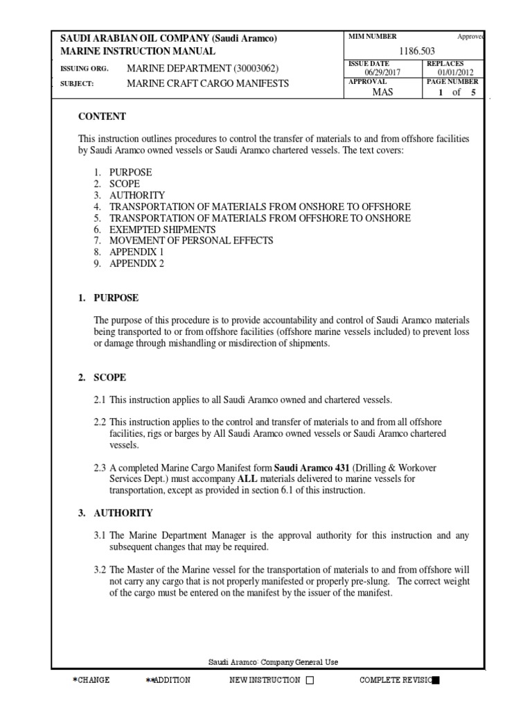 MIM1186.503 MARINE CRAFT CARGO MANIFESTS, Jun2017 PDF | PDF | Dangerous ...