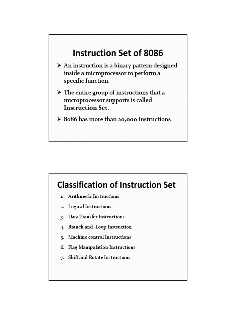 8086 Instruction Set PDF | PDF | Manufactured Goods | Digital Electronics