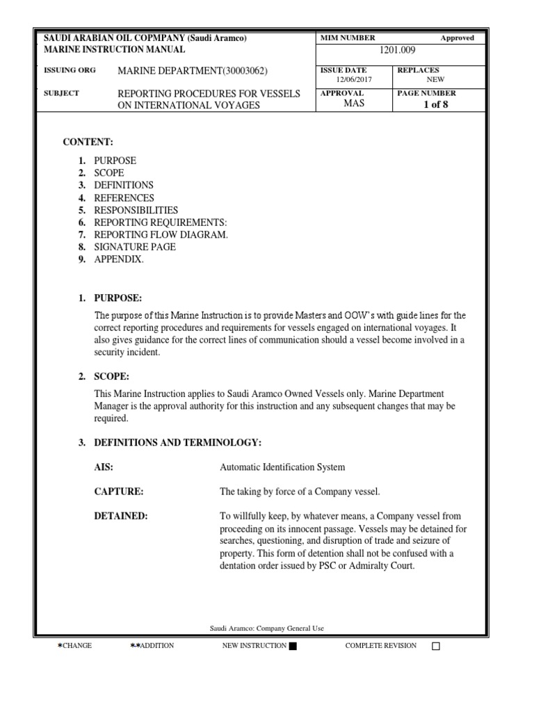 Saudi Aramco Marine Reporting Procedures | PDF | Business | Technology ...