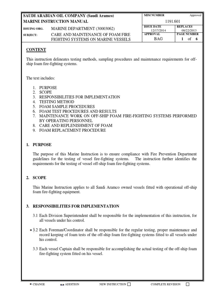 MIM1191.601 CARE AND MAINTENANCE OF FOAM FIRE FIGHTING SYSTEMS ON ...