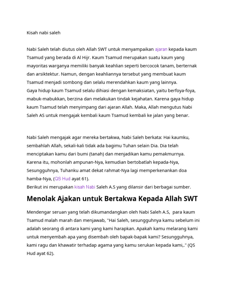 Kisah Nabi Saleh dan Kaum Tsamud | PDF | Perjalanan | Sejarah