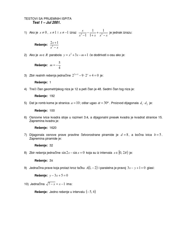 Matematika Testovi 2010d | PDF