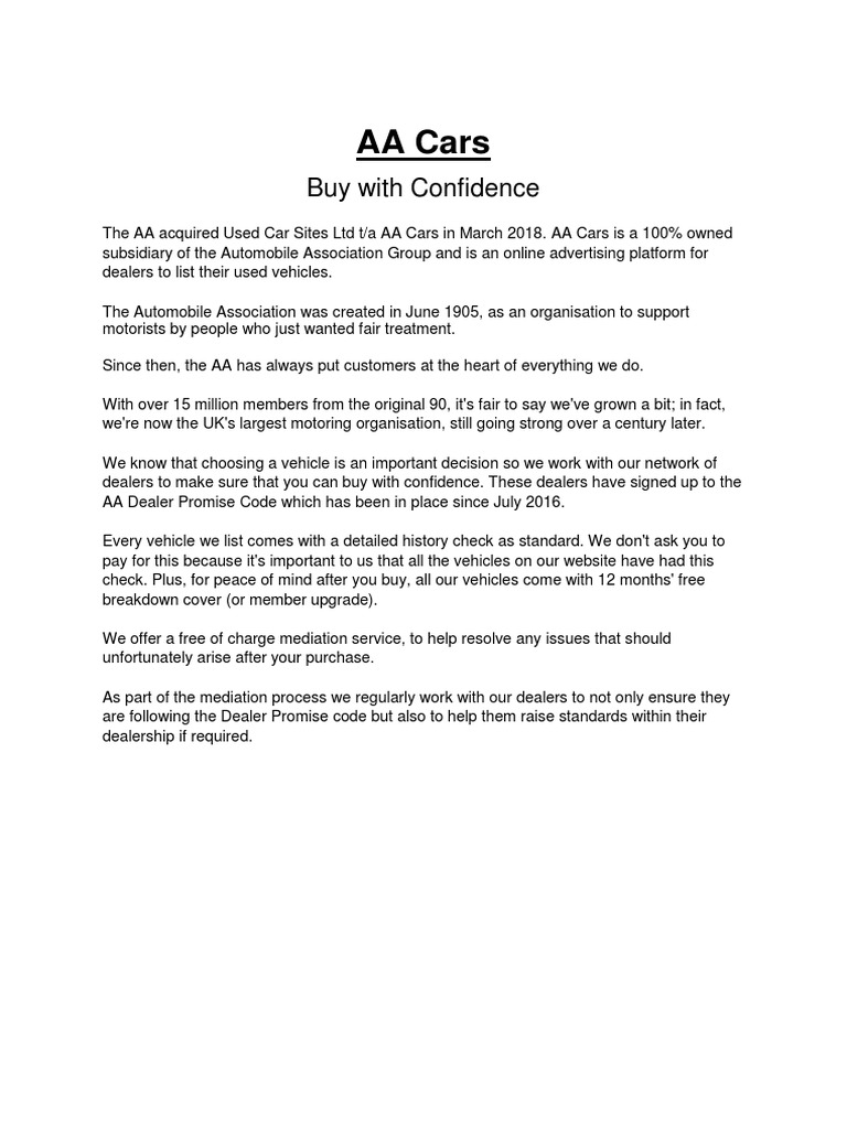 AA Dealer Promise: Buy with Confidence | PDF | Mediation | Alternative ...