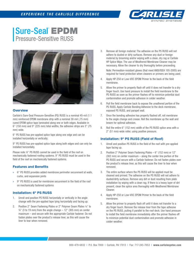 Sure-Seal EPDM Pressure-Sensitive RUSS Product Data Sheet PDS PDF | PDF | Adhesive | Shelf Life
