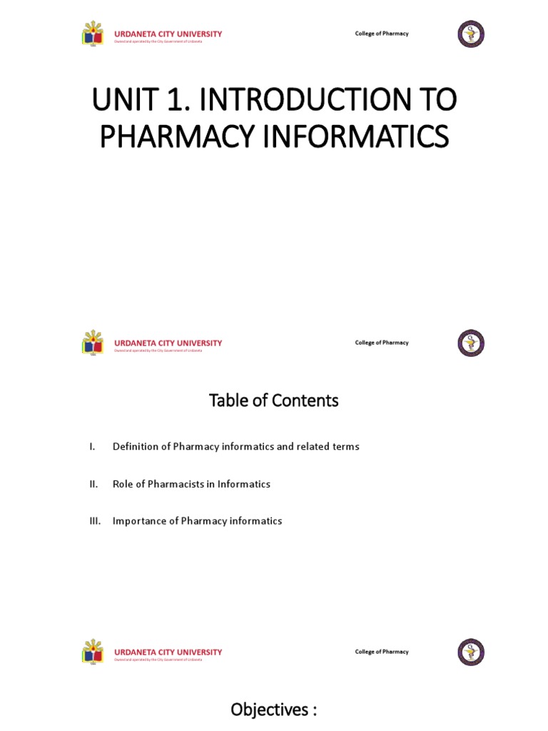 Unit 1. Introduction To Pharmacy Informatics | Download Free PDF ...