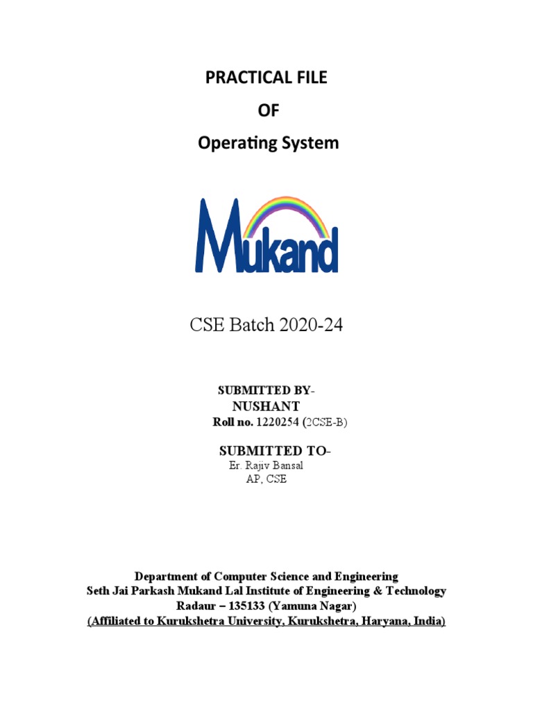 Nushant 1220254 Practical File First Page | PDF