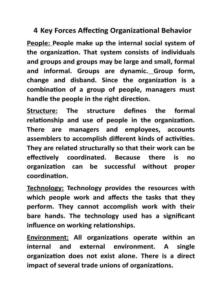4 Key Forces Affecting Organizational Behavior | PDF | Organizational ...