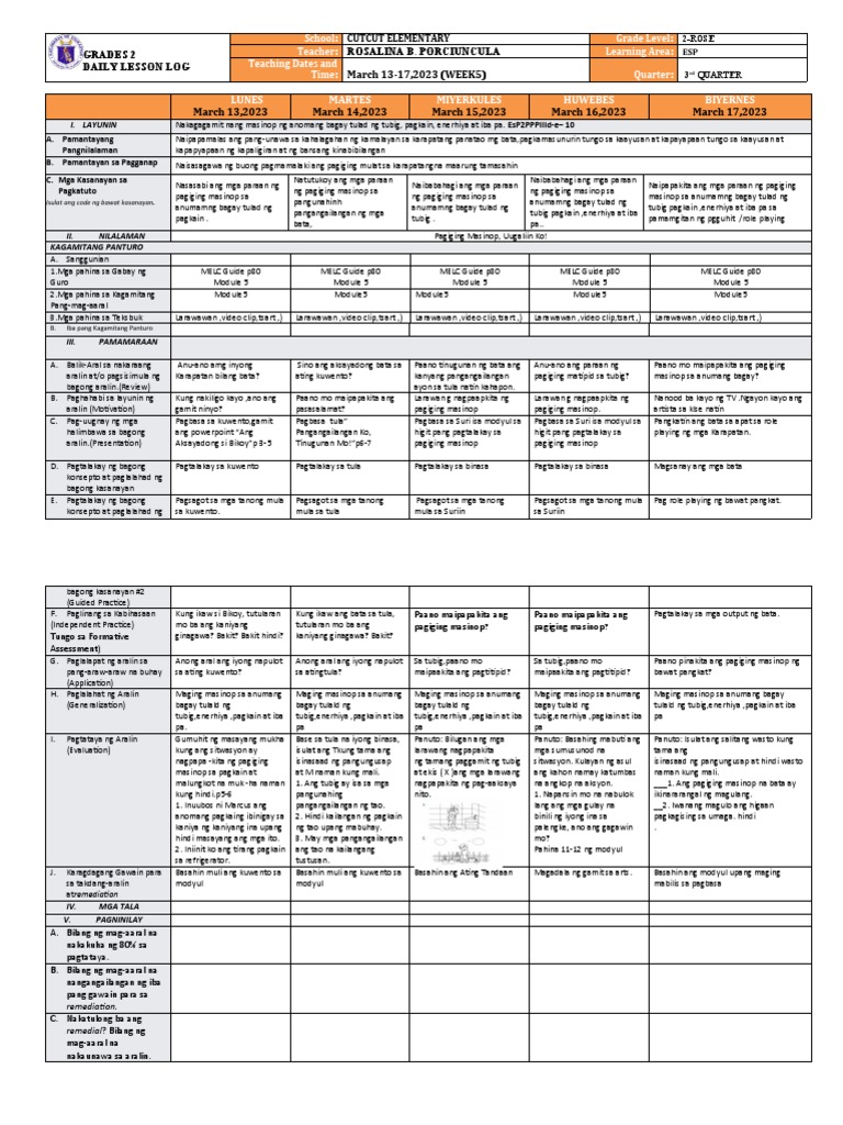 Grade 2 DLL All SUBJECTS Q3 WEEK 5 | PDF