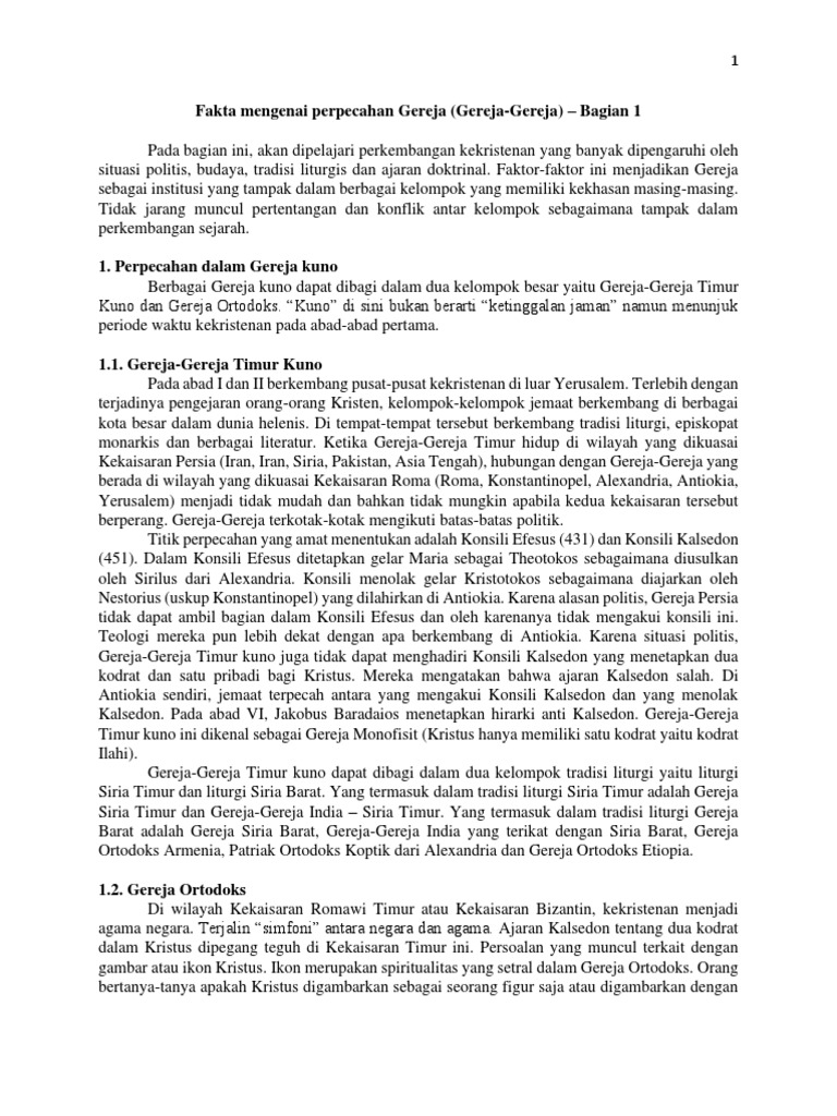 Fakta Mengenai Perpecahan Gereja (Bagian 1) | PDF