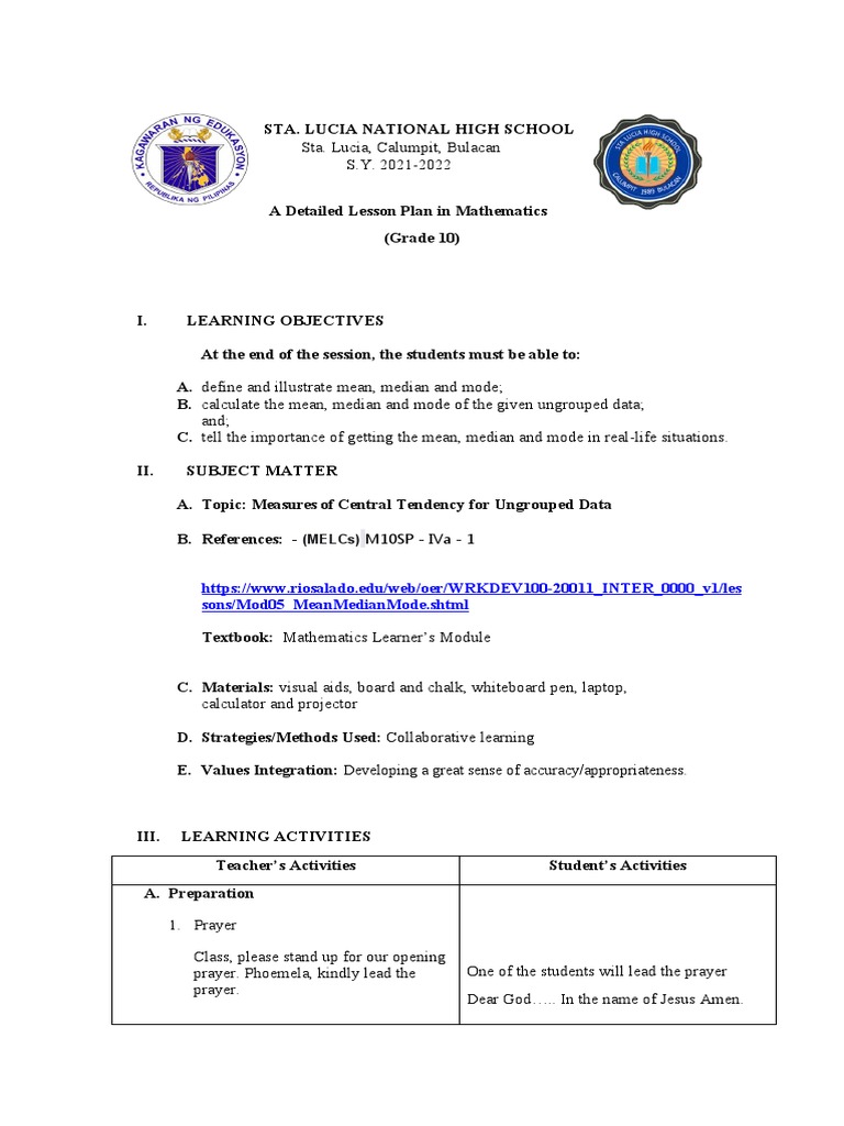 Measuring Central Tendency: A Lesson Plan on Calculating the Mean, Median, and Mode of Ungrouped ...