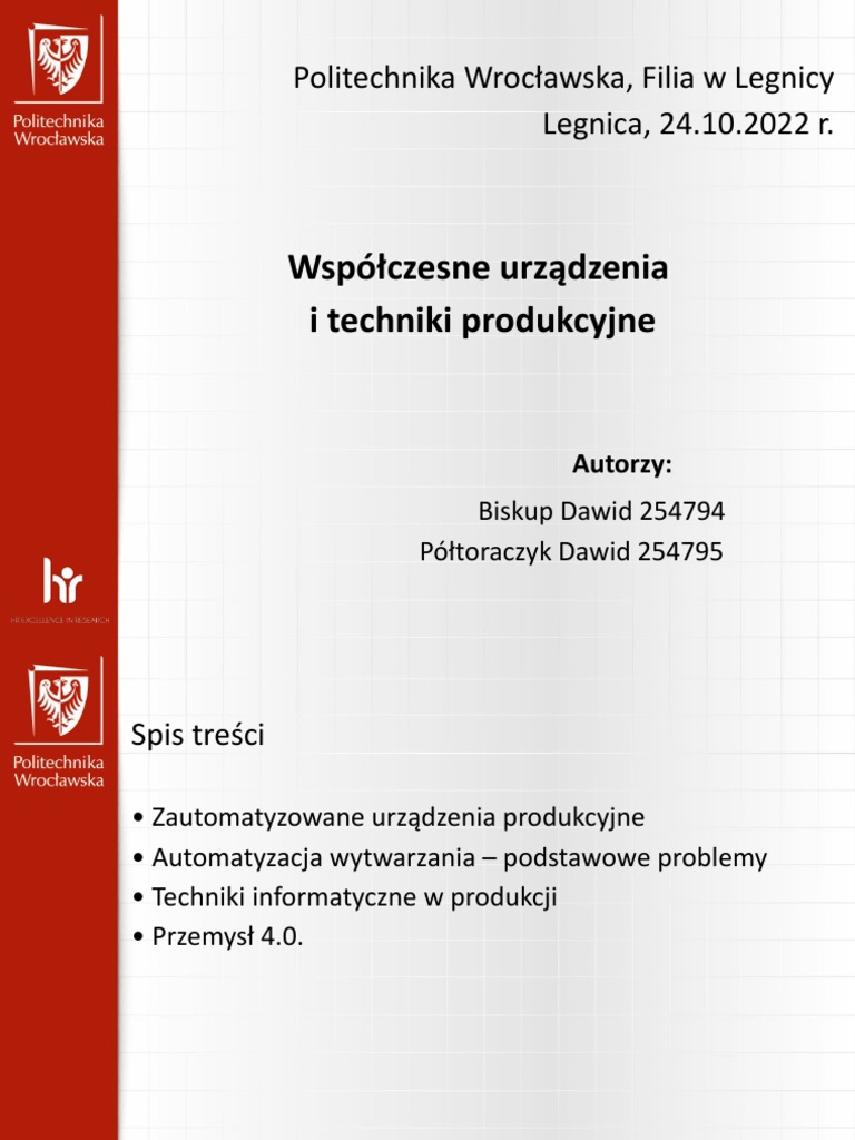 Współczesne Urządzenia I Techniki Produkcyjne | PDF