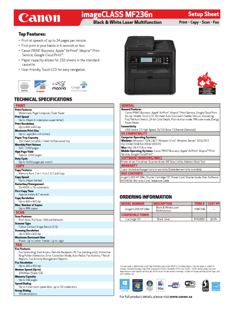 Multifuncional Canon MF236n Guia | PDF