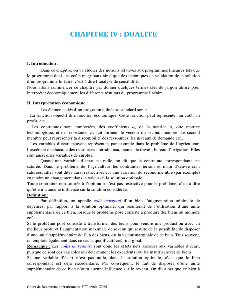 Définition de la dualité en optimisation | PDF | Optimisation linéaire ...