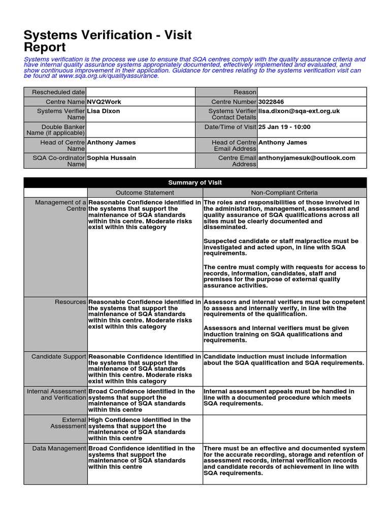 Systems Verification Visit Report - 3022846 - NVQ2Work - 25012019 PDF ...