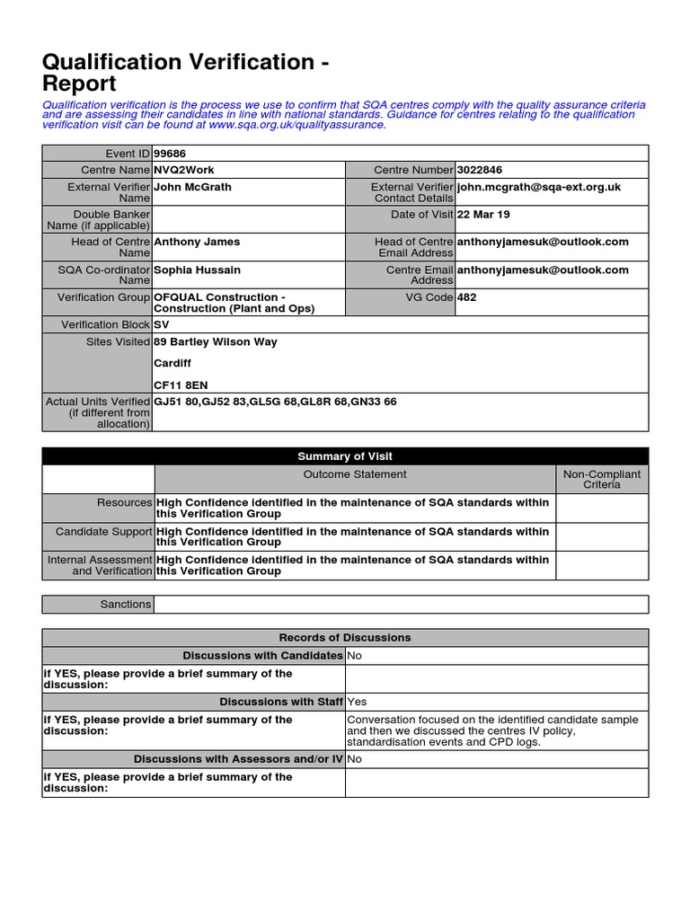 SQA Qualification Verification Report | PDF | Verification And Validation | Evidence