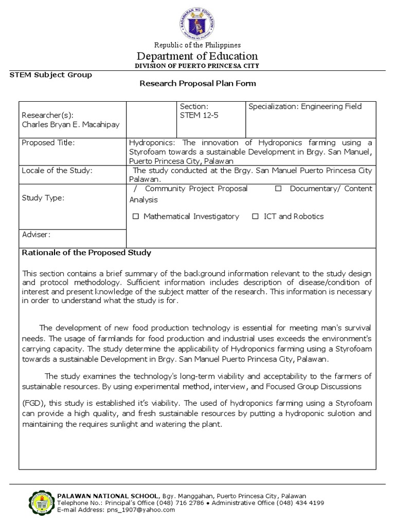 STEM Title Proposal Format Revised 2.0 | PDF | Hydroponics | Agriculture