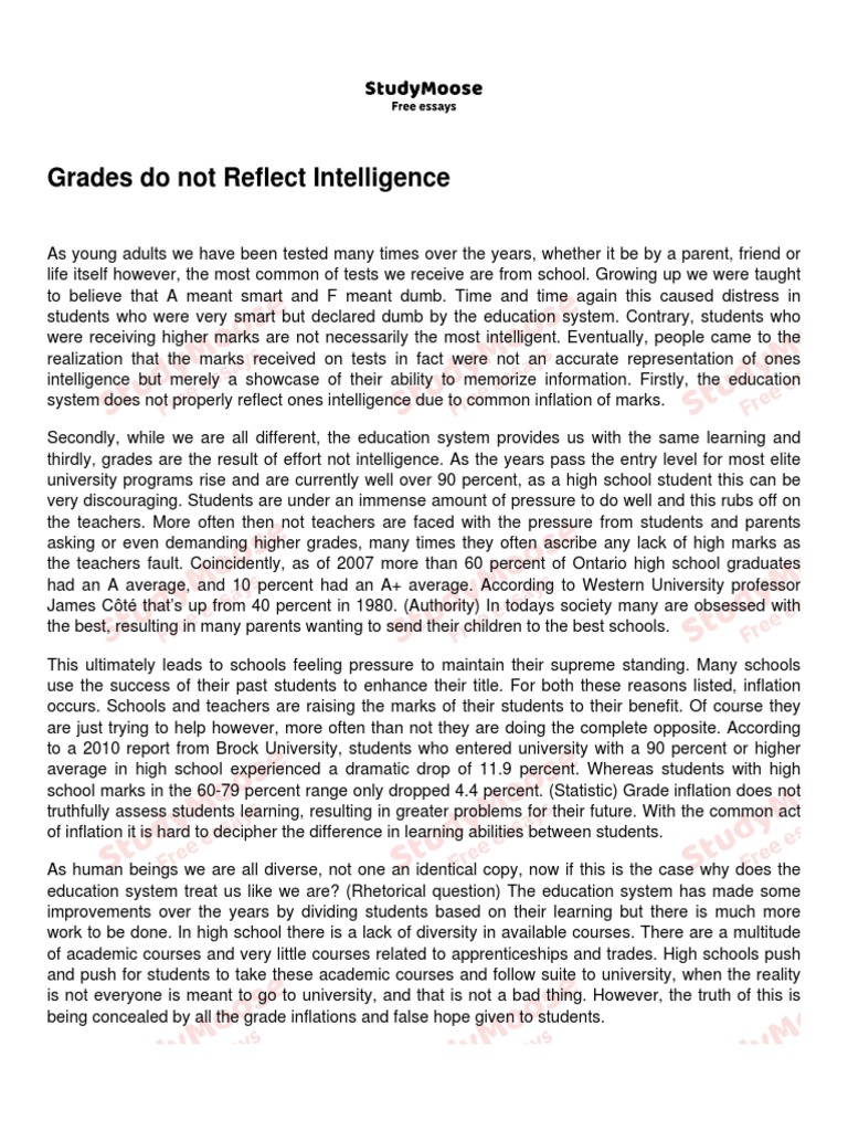 Grades Do Not Reflect Intelligence | PDF | Intelligence | Teachers