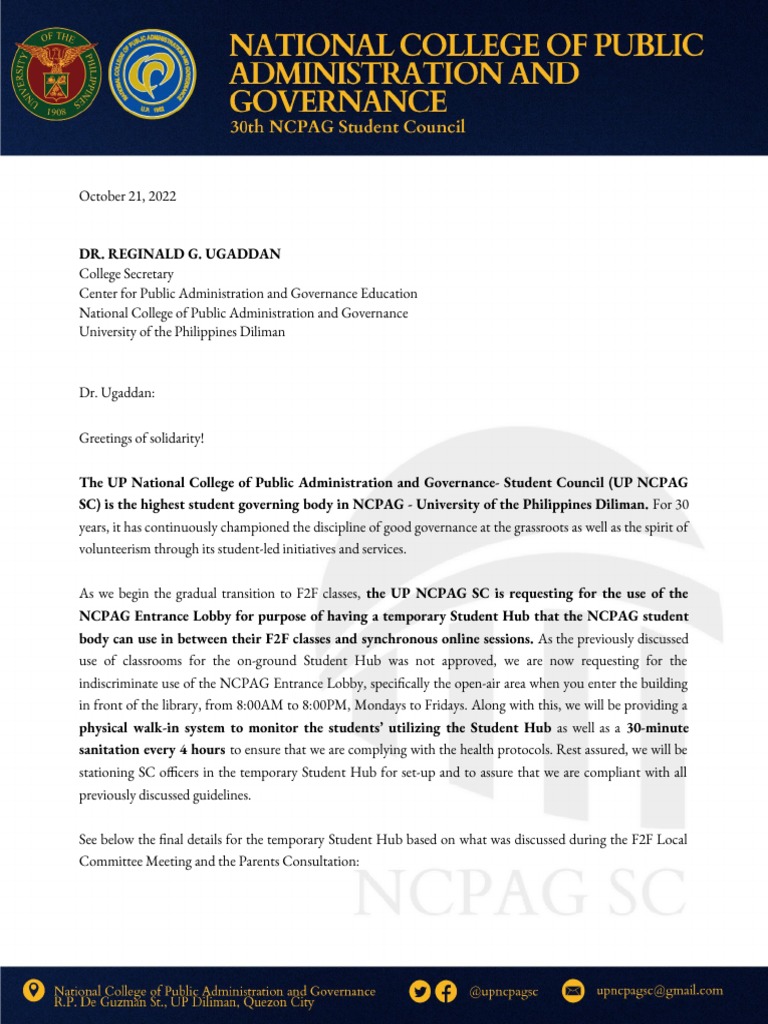 Temporary Student Hub - Request Letter | PDF