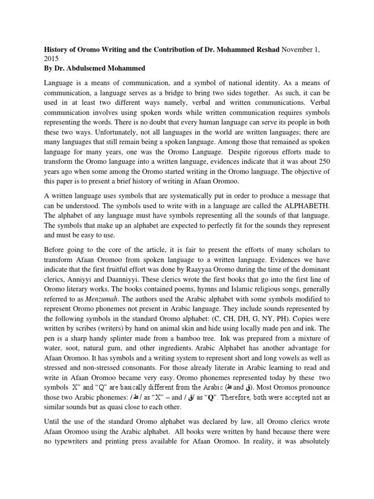 1history of Oromo Writing and The Contribution of DR PDF | PDF ...