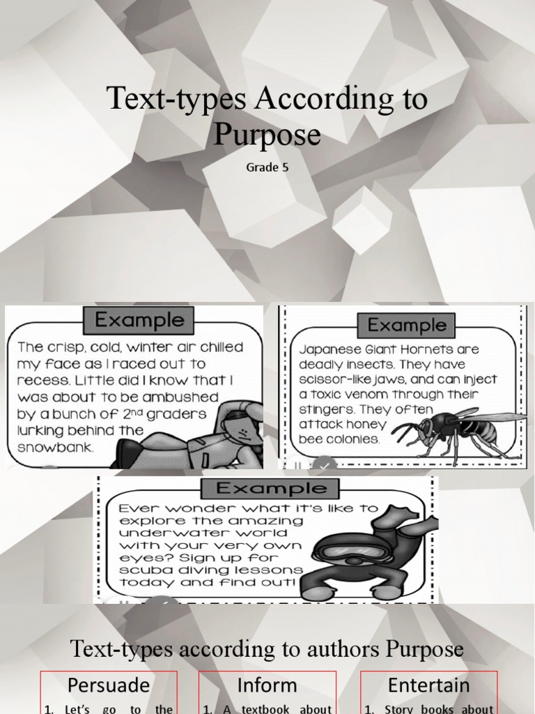 Understanding Text Types by Purpose | PDF | Self-Improvement | General ...