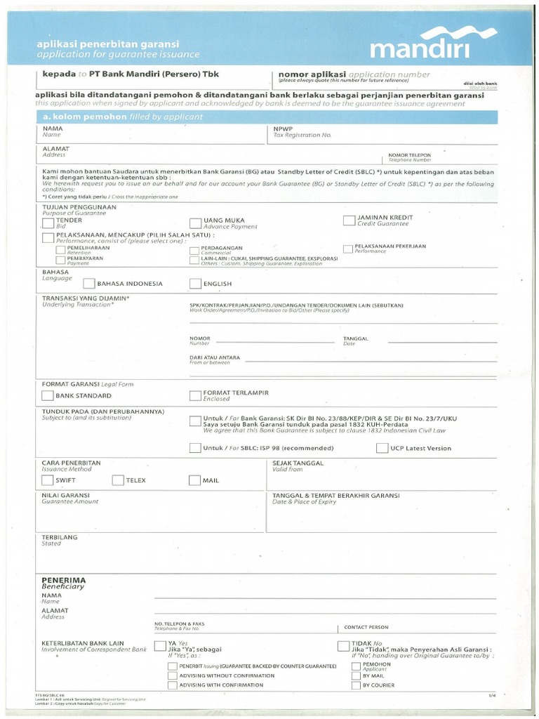 Form Permohonan BG Mandiri | PDF