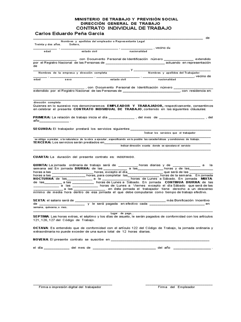 Modelo Contrato de Trabajo DPI | PDF | Salario | Tiempo de trabajo