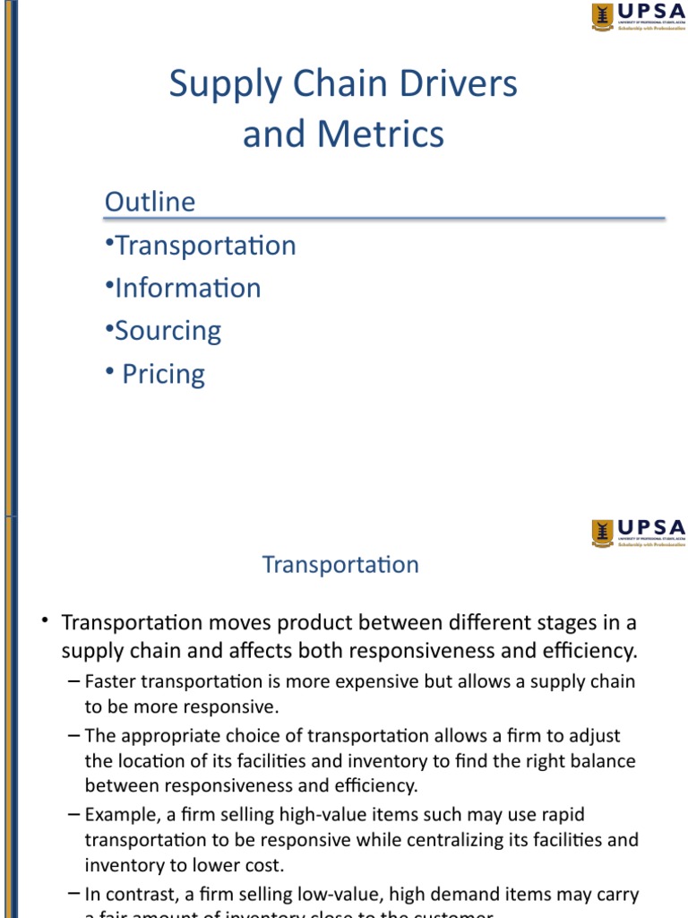 Supply Chain Drivers and Metrics: Transportation, Information, Sourcing, Pricing | PDF ...