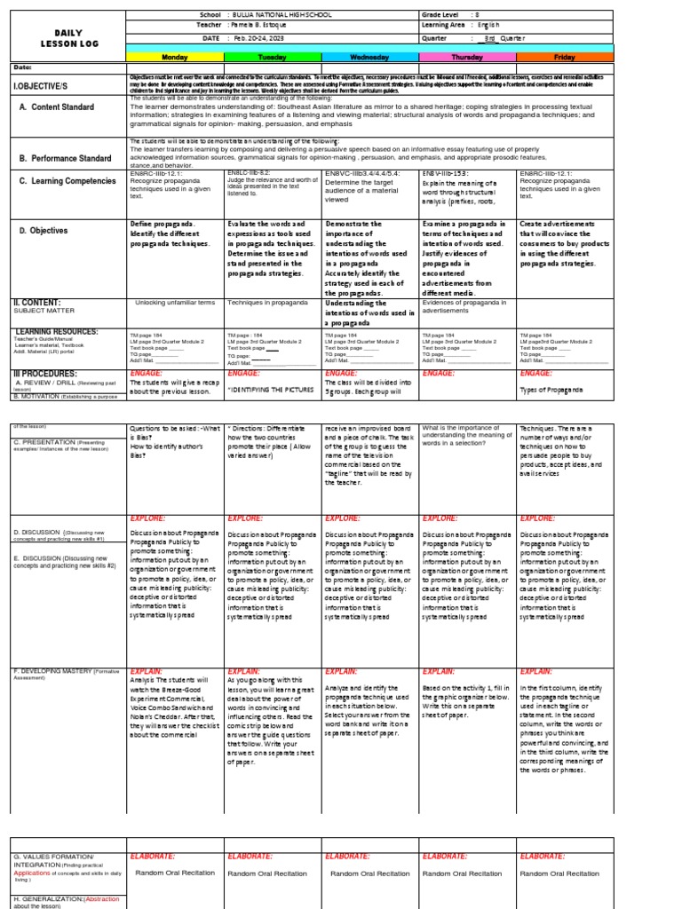English 8 | PDF | Propaganda | Learning