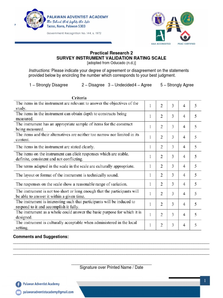 Survey Instrument Validation Scale | PDF