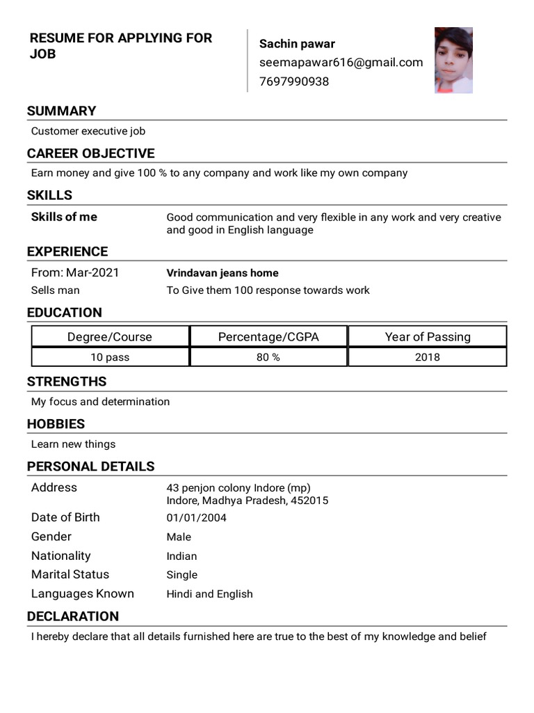 Sachin - Resume For Job - Format1 | PDF