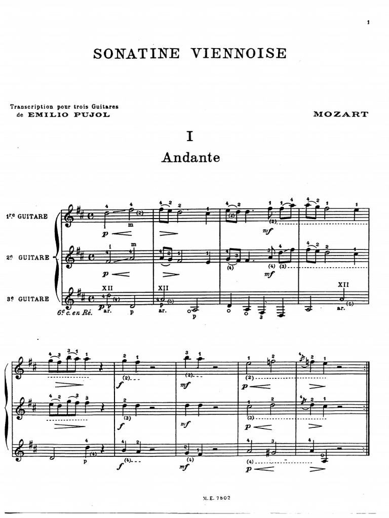 Mozart Sonatine-Pujol (3 Guitars) | PDF